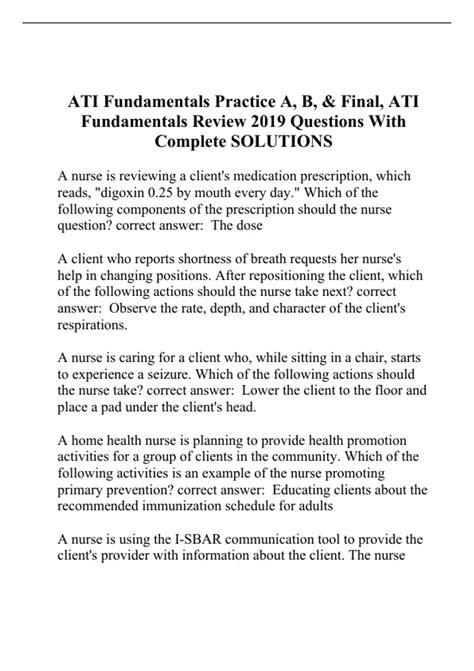 Ati Fundamentals Practice A B And Final Ati Fundamentals Review 2019 Questions With Complete