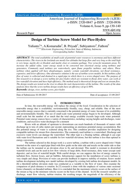 Pdf Design Of Turbine Screw Model For Pico Hydro