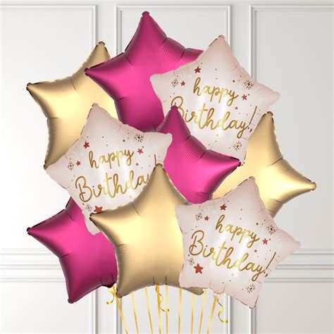 Happy Birthday Pink And Gold Stars Inflated Balloon Bunch Balloonbx