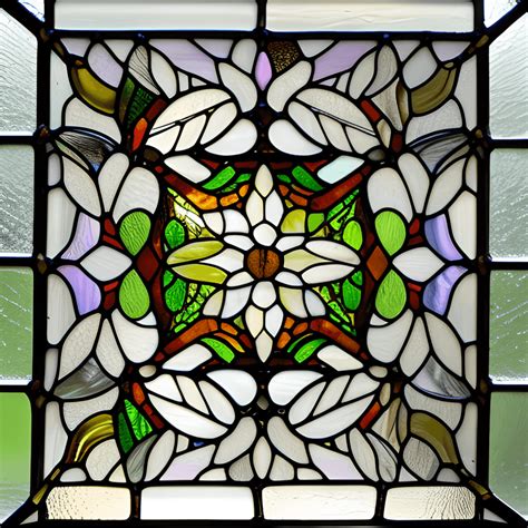 Stained Glass Window Square Magnolia Hyper Realistic Intricate Detail