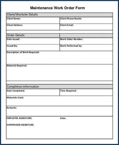 Free Printable Work Order Form Template
