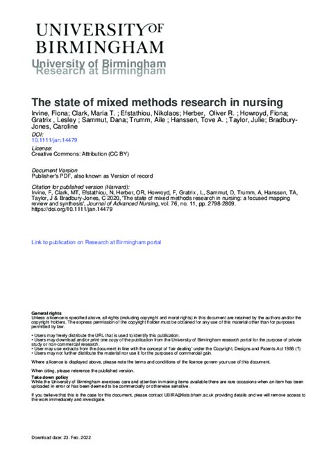Pdf The State Of Mixed Methods Research In Nursing A Focused Mapping Review And Synthesis