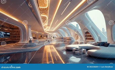 Futuristic Library With Interactive Digital Books Ai Generated Stock Illustration