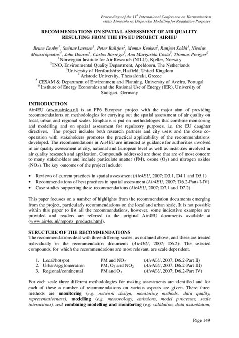 Pdf Recommendations On Spatial Assessment Of Air Quality Resulting