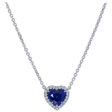 C Dunaigre Heart Shape Blue Sapphire And Diamond Halo Pendant Necklace