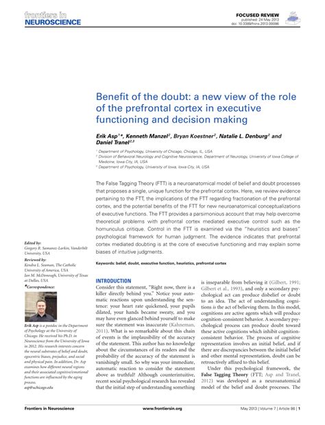 Pdf Benefit Of The Doubt A New View Of The Role Of The Prefrontal