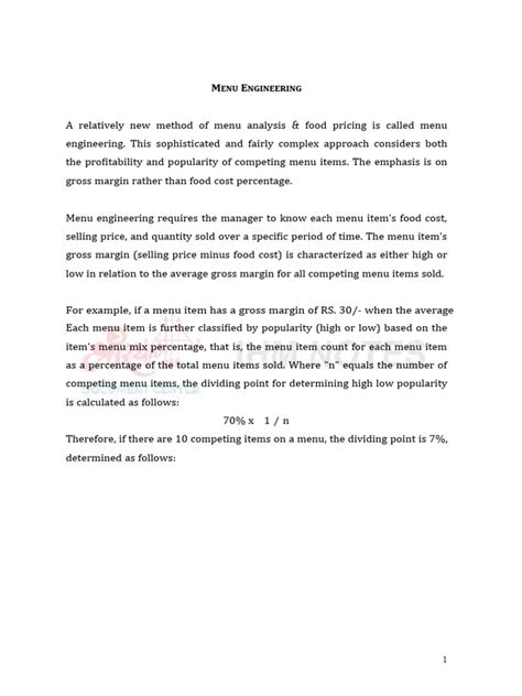 10 Menu Engineering Download Free Pdf Gross Margin Profit