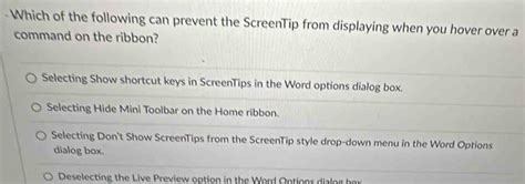 Solved Which Of The Following Can Prevent The Screentip From