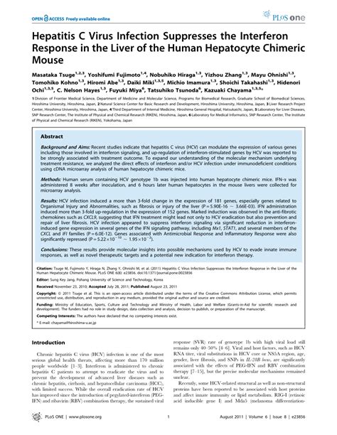 Pdf Hepatitis C Virus Infection Suppresses The Interferon Response In The Liver Of The Human