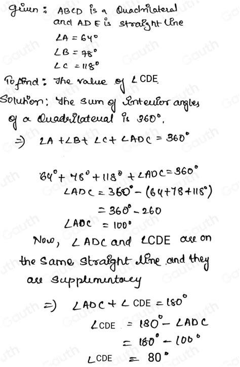 Solved 4 Abcd Is A Quadrilateral Ade Is A Straight Line Work Out The Value Of Angle Cde