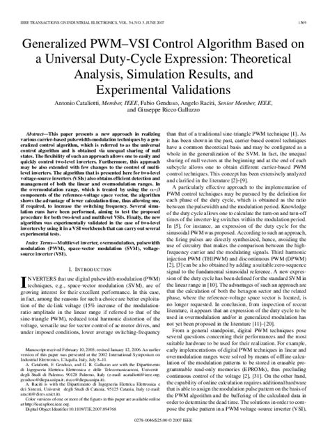 pdf generalized pwm vsi control algorithm based on a universal duty