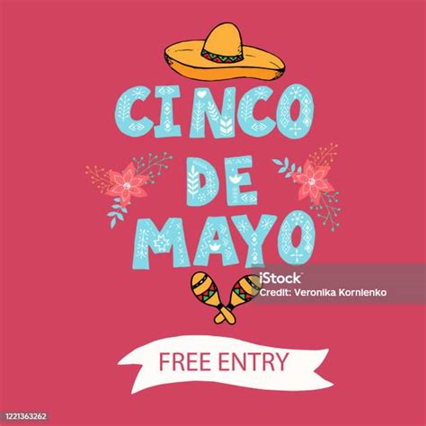 Cinco 드 마요 파티 초대장 인사말 타이포그래피 텍스트 배너입니다 멕시코 축제 무료 입장 초대 카드 5월 5일 기념 이벤트 포스터 벡터 Eps 10 5월에 대한 스톡