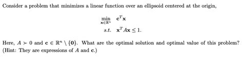 Consider A Problem That Minimizes A Linear Function Chegg