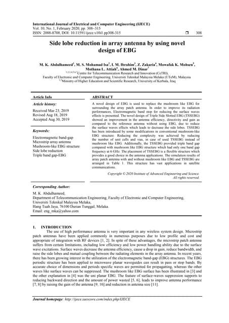 side lobe reduction in array antenna by using novel design of ebg pdf
