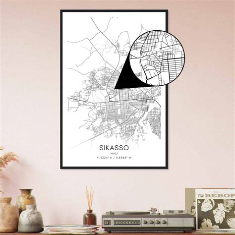 Sikasso Mali Map Poster Sikasso City Road Wall Art Print Custom Maps
