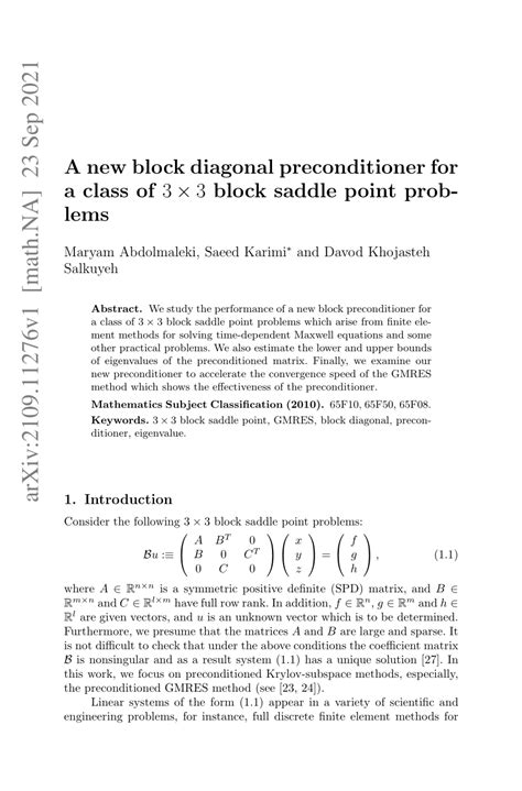 pdf a new block diagonal preconditioner for a class of 3 times 3