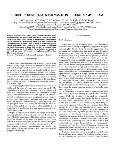 Pdf Detection Of Stellates And Masses In Digitised Mammograms