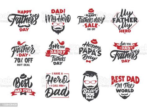 빈티지 해피 아버지의 날 엠블럼과 스탬프 세트 색상 배지 스티커 개체 그룹에 대한 스톡 벡터 아트 및 기타 이미지 개체 그룹