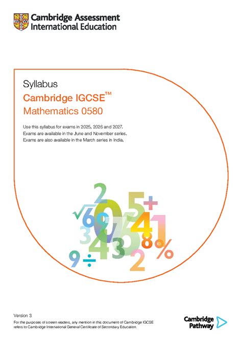 Cambridge Igcse Mathematics 0580 Syllabus For 2025 2027 Exams Studocu