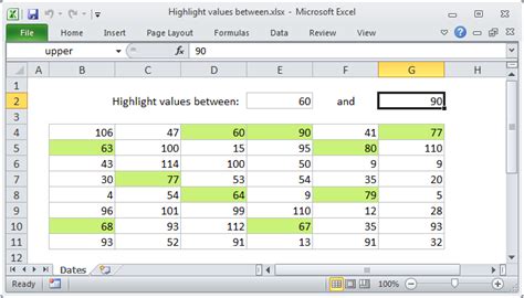 excel formula highlight values between exceljet