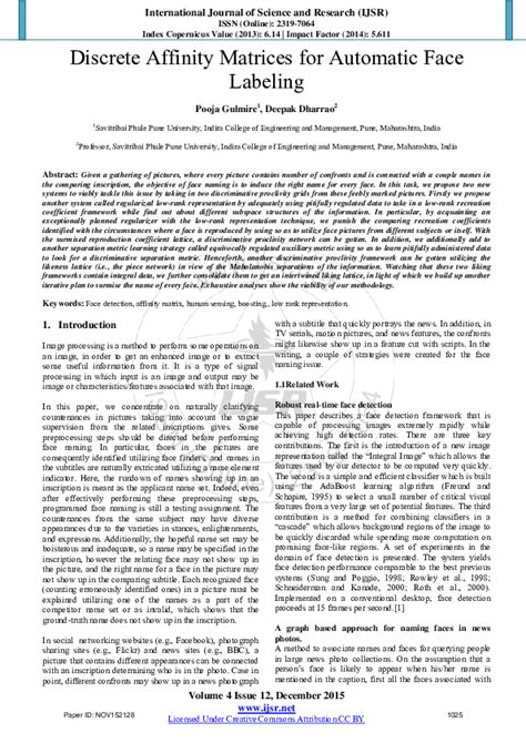 Pdf Discrete Affinity Matrices For Automatic Face Labeling