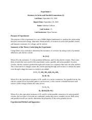 Physics Lab Docx Experiment Resistors In Series And Parallel Connections Lab Date