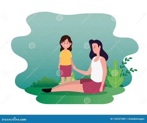 Woman Mother With Her Cute Girl Dauther Stock Illustration