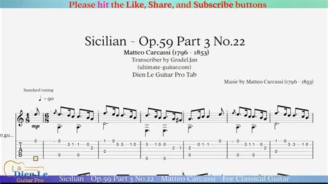 Sicilian Op59 Part 3 No22 Matteo Carcassi For Classical Guitar With Tabs Youtube