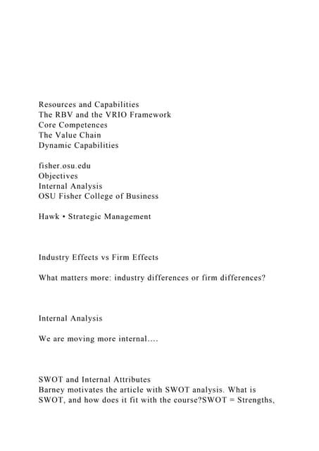 Resources And Capabilitiesthe Rbv And The Vrio Frameworkdocx