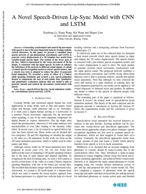 Anovelspeech Drivenlip Syncmodelwithcnnandlstm Pdf
