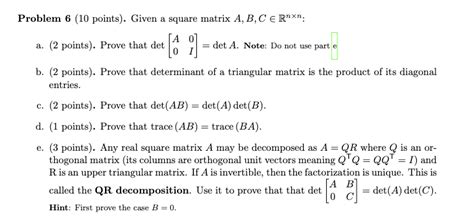 Solved Problem Points Given A Square Matrix Chegg