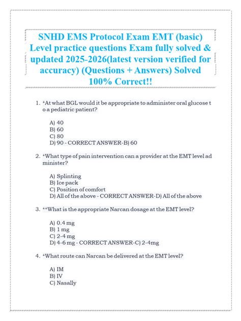 Snhd Ems Protocol Exam Emt Pdf Medical Emergencies Medical Specialties
