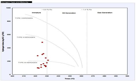 plot of hydrogen index hi against t max showing that the kerogen is