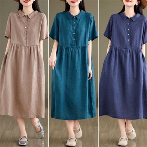 Erum 린넨 컬러풀 웨이스트 버튼 롱 원피스 여름 치마 면혼 핫트랙스