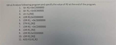 solved q4 a analyze following program and specify the value