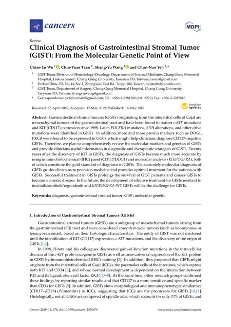 Pdf Clinical Diagnosis Of Gastrointestinal Stromal Tumor Gist From The Molecular Genetic