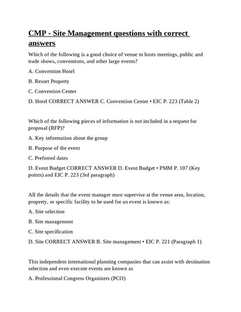 Cmp Site Management Questions With Correct Answers Exams Computer Science Docsity