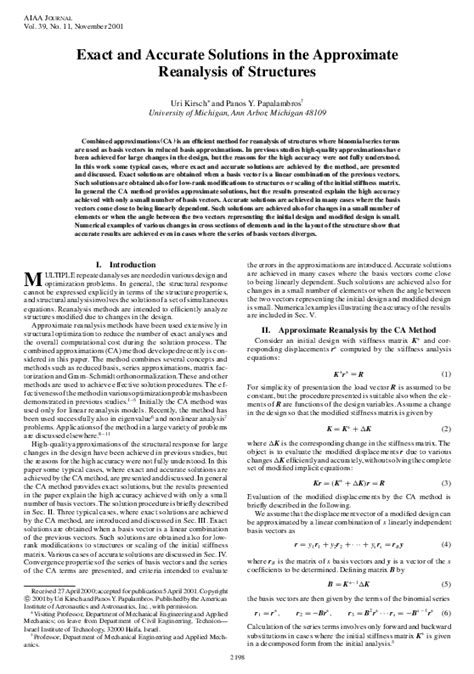 Pdf Exact And Accurate Solutions In The Approximate Reanalysis Of Structures