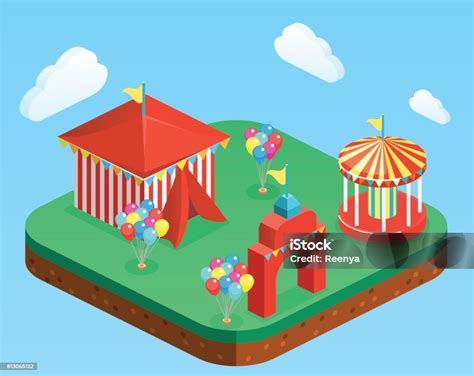 등각 투영 평면 3d 도시 배너 Carousels와 격리 놀이 공원 3차원 형태에 대한 스톡 벡터 아트 및 기타 이미지 3차원 형태 거리 건강한 생활방식 Istock