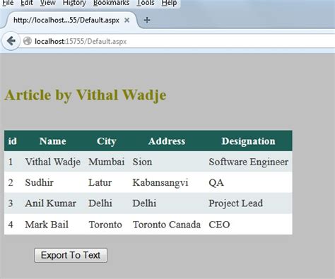 Export Gridview Records To Text File Using Aspnet C