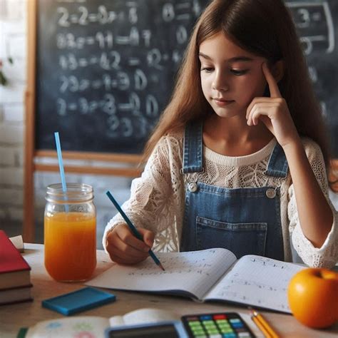 Full Shot Girl Learning Math At School Premium Ai Generated Image