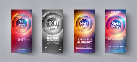 야간 파티 전단지 세트입니다 축제 장식 배너 개념입니다 디스코텍 전단지 세트 벡터 현대 축제 전단지입니다 최소한의 브로셔 레이아웃 벡터 그림입니다 포스터 광고 디자인입니다