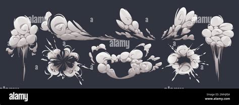 Comic smoke or dust clouds of speed motion, explosion or steam puff. Effects of cigarette fume ...