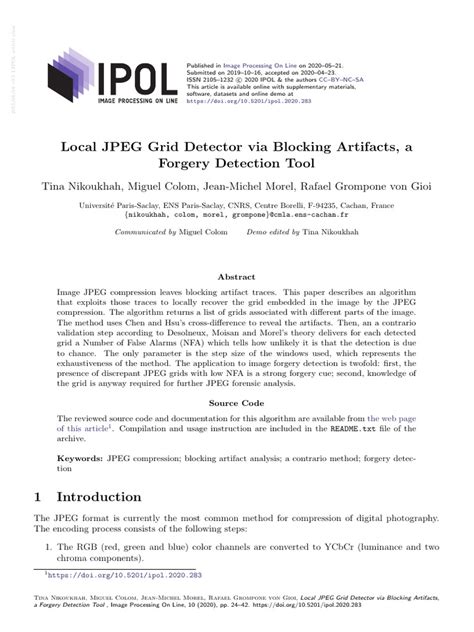 local jpeg grid detector via blocking artifacts a forgery detection