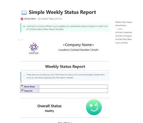 Simple Weekly Status Report Template By Clickup™