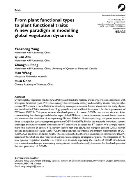 Pdf From Plant Functional Types To Plant Functional Traits A New