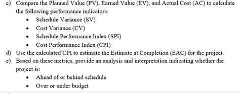 C Compare The Planned Value PV Earned Value Chegg Com