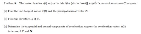 Solved Problem The Vector Function T Cost Tsint I Chegg Com
