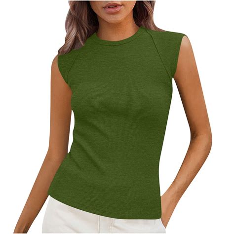 Fatyb Womens Ribbed Tank Tops Cap Sleeve High Neck Tank Tops