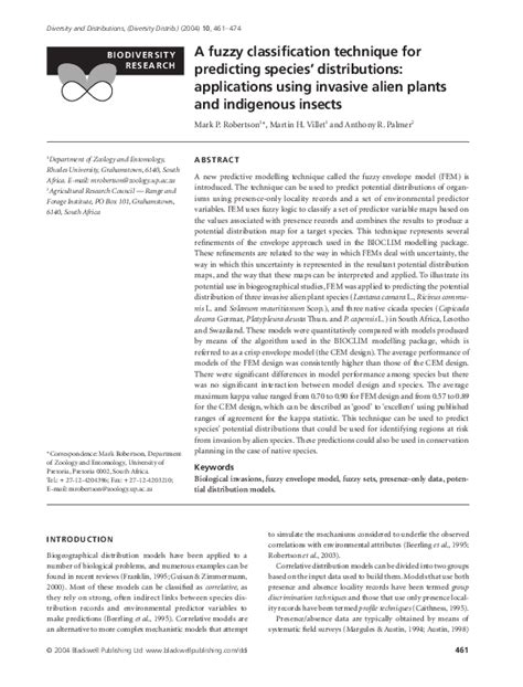 pdf a fuzzy classification technique for predicting species